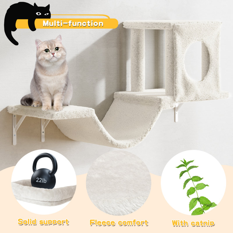 Tucker Murphy Pet™ Galiya 6 Pcs Cat Tree Shelves/ Wall-Mounted Cat Climber Set, Cat Bed, Hammock ...